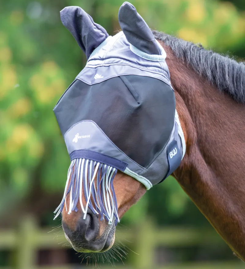Bridleway Metabug Fly Mask with Ears and Fringe Navy